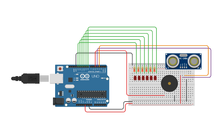 Circuit design sensor de distancia | Tinkercad