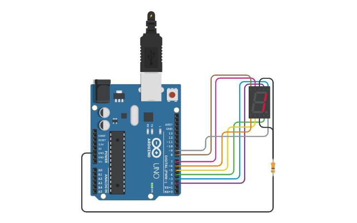 Circuit design ใบงานที่ 6 Arduinoกับแอลอีดีแสดงผล 7 ส่วน - Tinkercad
