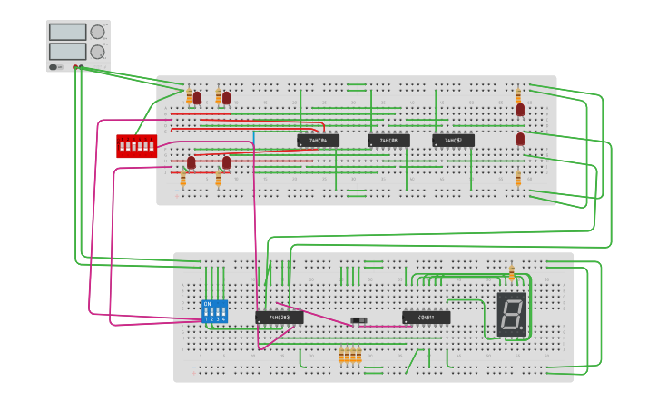 Circuit design 7 segment LED | Tinkercad