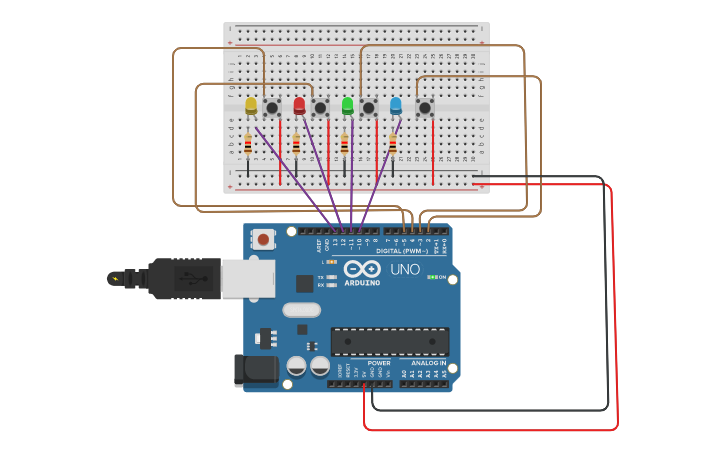 Circuit design LAB 5 ไฟเปิดปิด 4 ดวง - Tinkercad