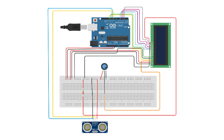 Circuit Design Lcd Ultrasonic Sensor Potentiometer Tinkercad