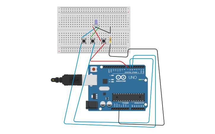 Circuit design dimibale color mixing rgb led - Tinkercad