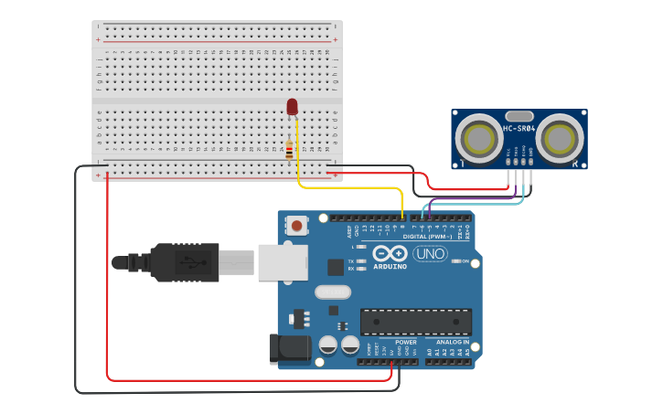 Circuit design Sensor de distancia - Tinkercad
