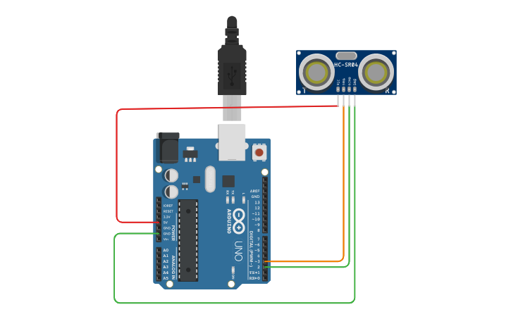 Circuit Design Ultrasonic Sensor Tinkercad