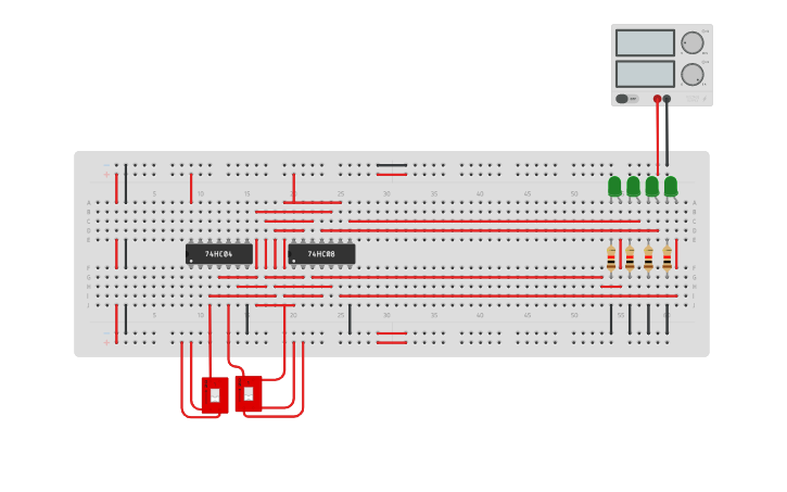 Circuit design 2x4 Decoder - Tinkercad