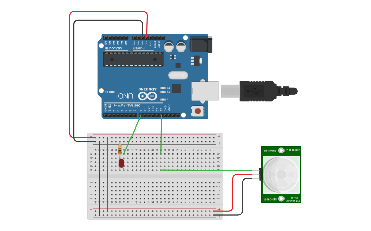 Circuit design Led con sensor de movimiento - Tinkercad