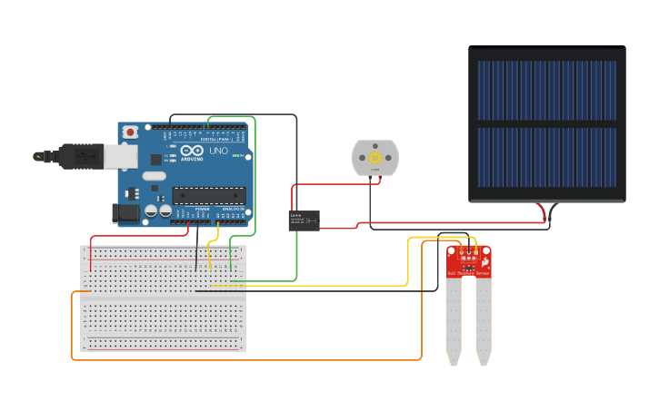 Circuit design Smart Irrigation System With Solar Cell - Tinkercad