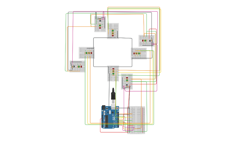 Circuit design Copy of Traffic-lights with Pedestrian TEST - Tinkercad