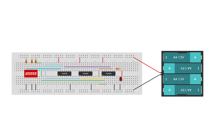 Circuit design Simulación 7. Circuito Combinacional | Tinkercad