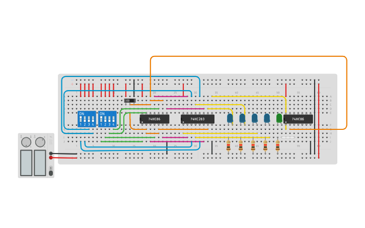 Circuit design 4 bit Adder/ Sub - Tinkercad