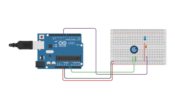 Circuit design Potentiometer LED - Tinkercad