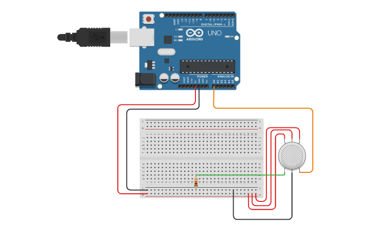 Circuit design Ejercicio Sensor de Gas | Tinkercad