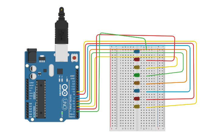 Circuit design multi led - Tinkercad