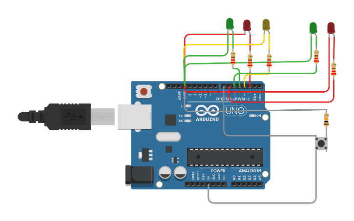 Circuit design Construcción Micro proyecto Semáforo Peatonal con Arduino - Tinkercad