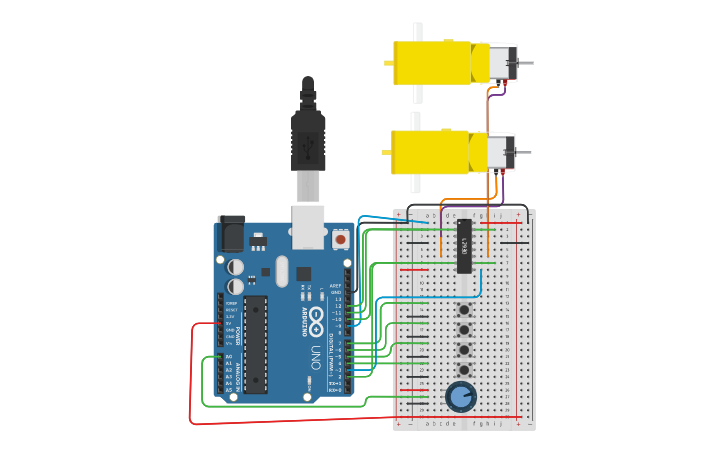 Circuit design Copy of Copy of Arduino и L293D, Двигатель постоянного ...