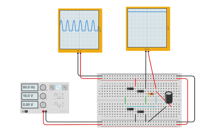 Circuit design Praktikum 4- Full-Wave Rectifier - Tinkercad