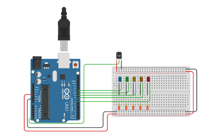 Circuit design Temperature sensor - Tinkercad
