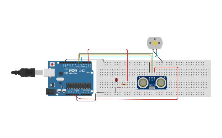 Circuit design Arduino simulación con motor y led René Gómez | Tinkercad