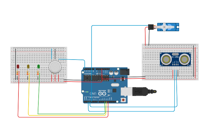 Circuit design Sensor de Gas y Sensor Ultrasonico - Tinkercad