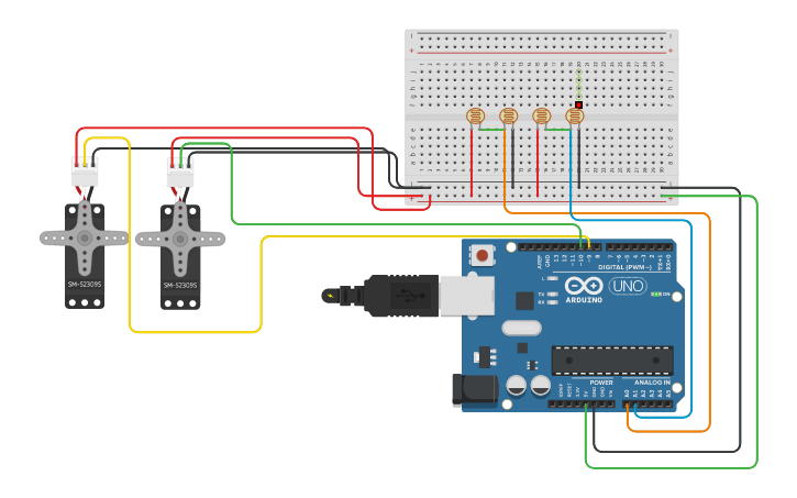 Circuit Design Servo Motore Comandato Da Fotoresistore Tinkercad