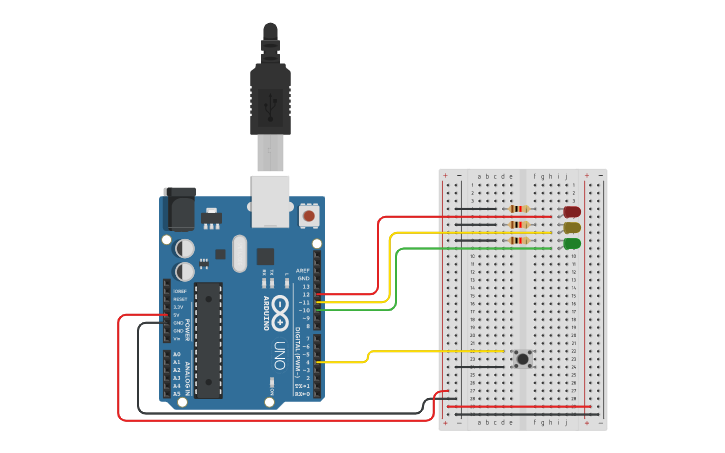 Circuit design Traffic signal | Tinkercad