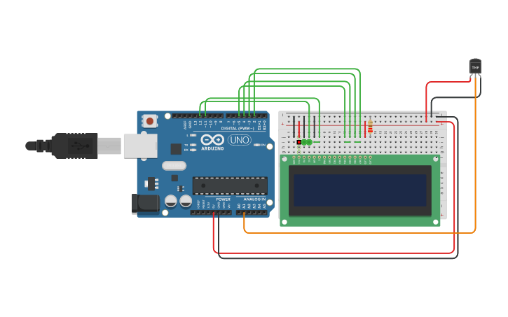 Circuit design Copy of Arduino with LCD and Temperature Sensor - Tinkercad