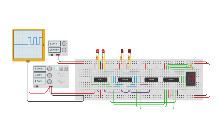 Circuit design BCD counter JK FF - Tinkercad