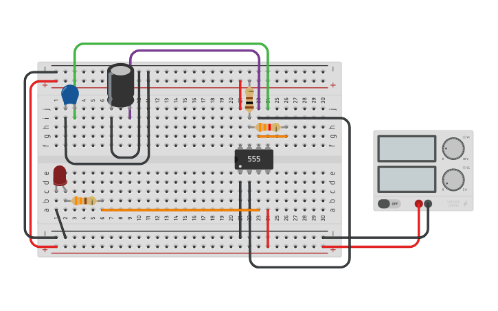 Circuit design 555 astável | Tinkercad