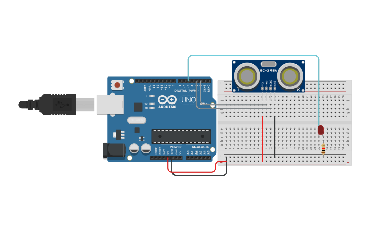 Circuit Design Sensor UltrasÓnico Tinkercad