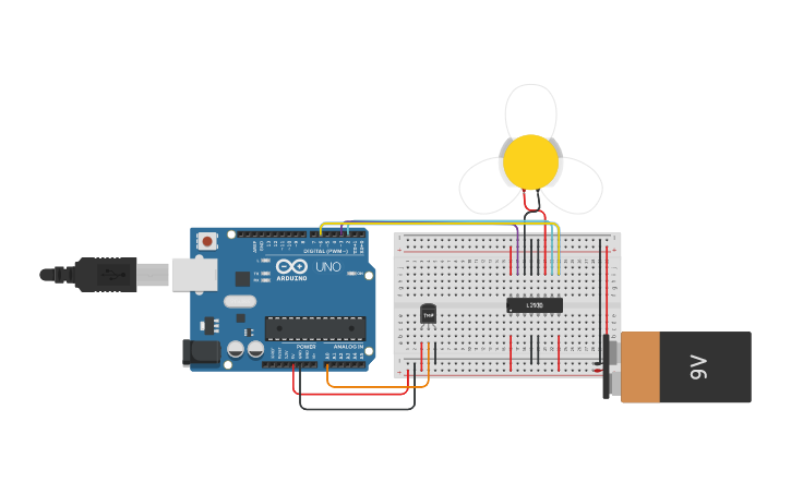 Circuit design Module 3 (Automatic Fan) - Tinkercad