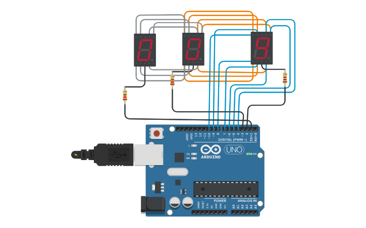 Circuit design 7 Segments - Tinkercad