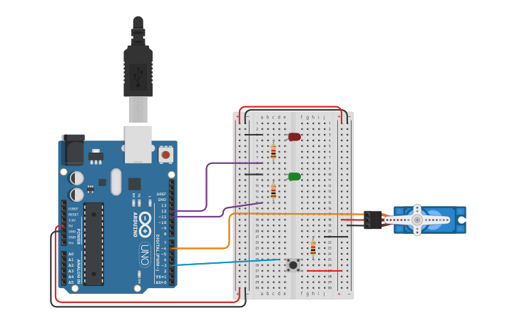 Circuit design Projeto - cancela com led - Tinkercad