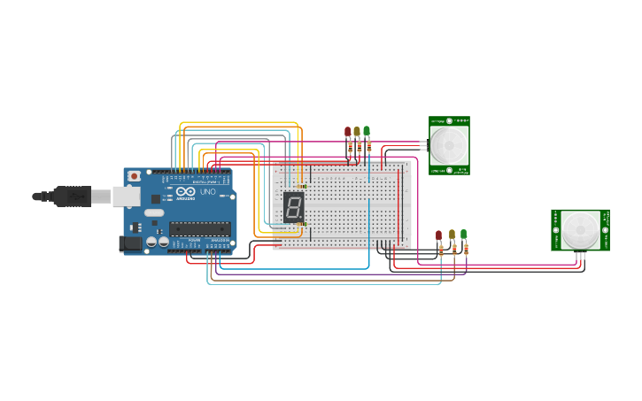 Circuit design Smart Traffic light System | Tinkercad
