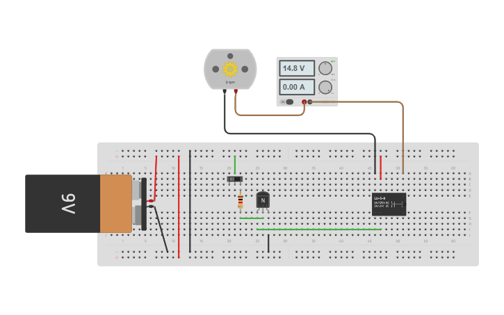 Circuit design Transistor+relé+motorDC | Tinkercad