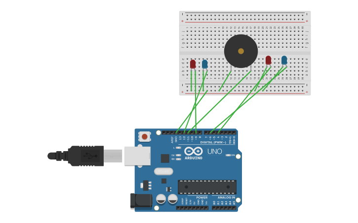 Circuit design Ambulance Lights with Sound - Tinkercad