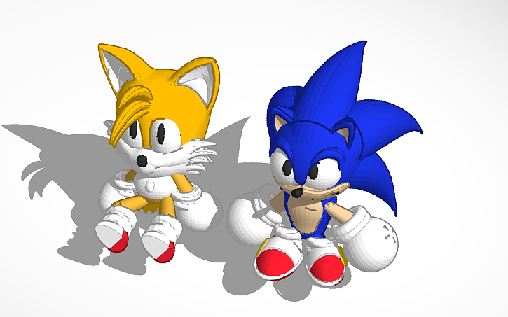 3D design sonic and tails sitting together - Tinkercad
