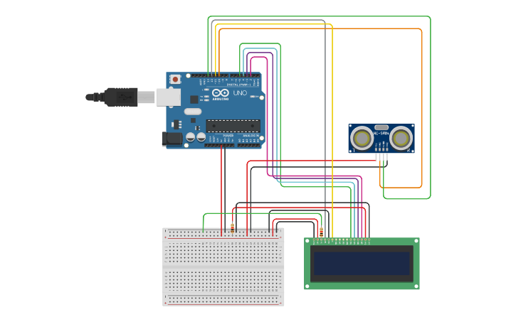 Circuit design Ultrasonic Module HC-SR04 Distance - Tinkercad