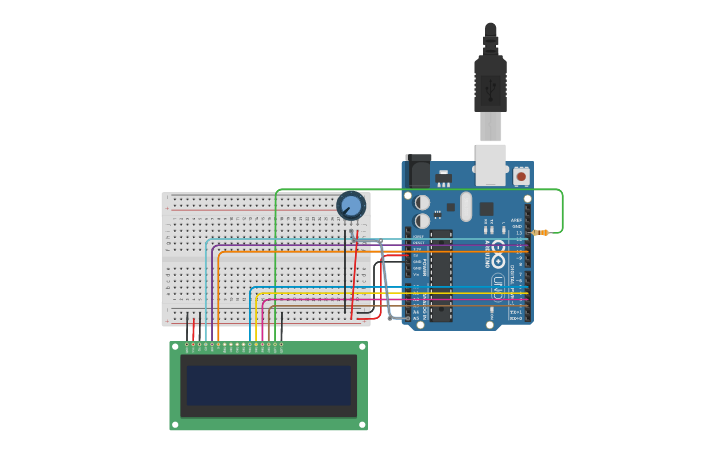 Circuit design LCD with Potentiometer | Tinkercad