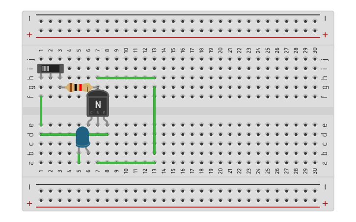 Circuit design NOT gate using transistor - Tinkercad