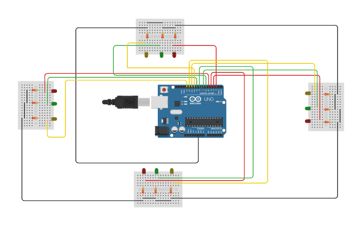 Circuit Design 4 Way Traffic Light Tinkercad