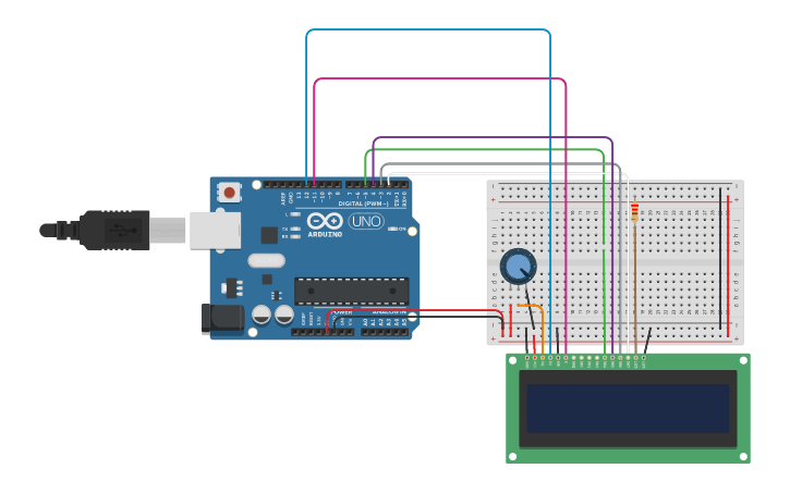 Circuit design Arduino with LCD - Tinkercad