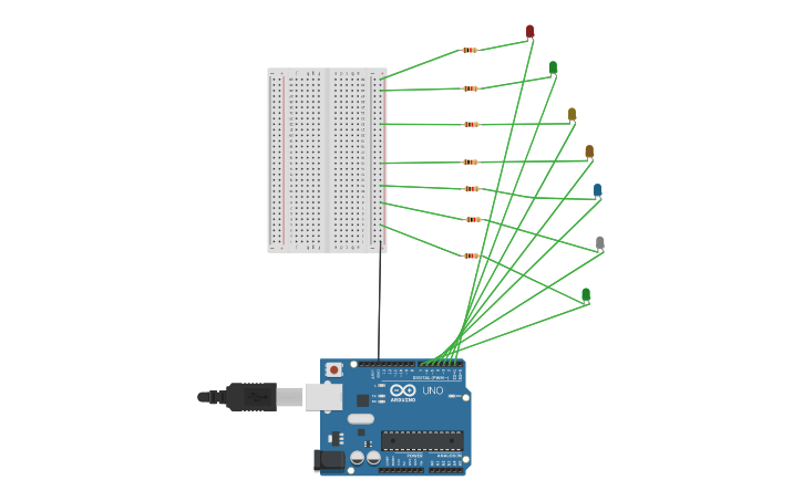 Circuit design 7 LED - Tinkercad