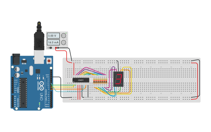 Circuit design OTIMIZADO COD. ARDUINO E CD4511 | Tinkercad