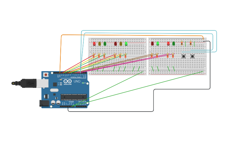Circuit design Semáforos de carros e pedestres (com botões) com duas ...