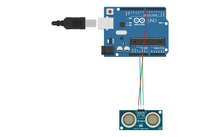Circuit design Ultrasonic sensor - Tinkercad