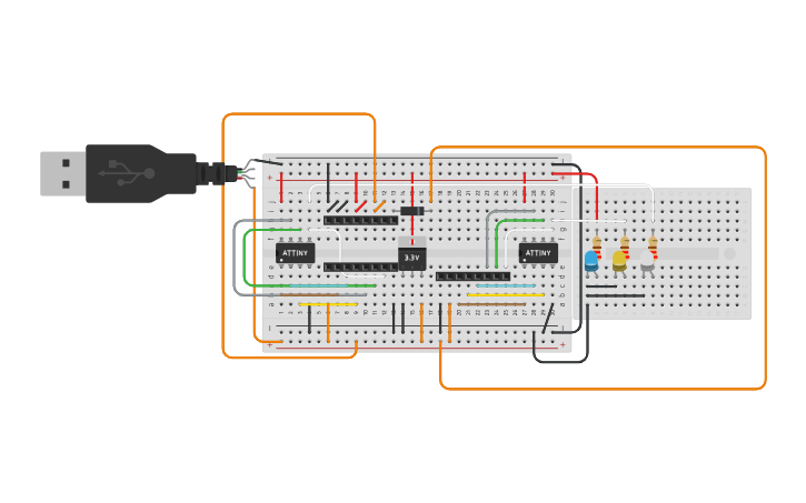 Circuit Design Dual Attiny Board Tinkercad
