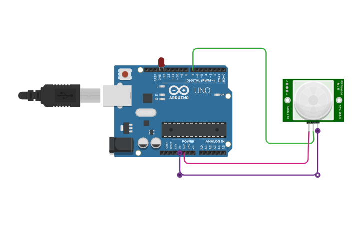 Circuit design Sensor PIR Hc-sr501 - Tinkercad