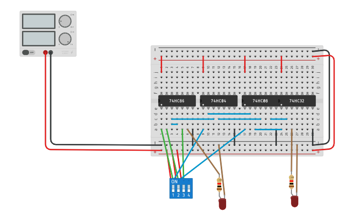 Circuit design full adder subtractor - Tinkercad