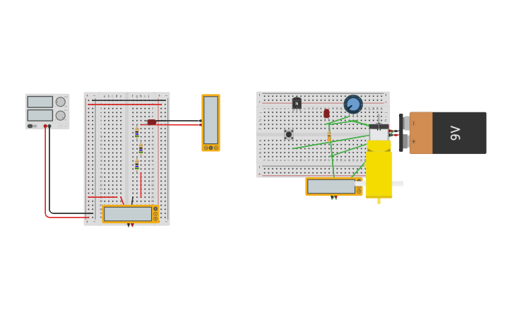 Circuit design Medição Amperímetro e Voltímetro em um circuito | Tinkercad