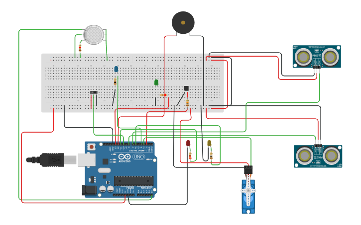 Circuit design Safety and Alert Monitoring System - Tinkercad